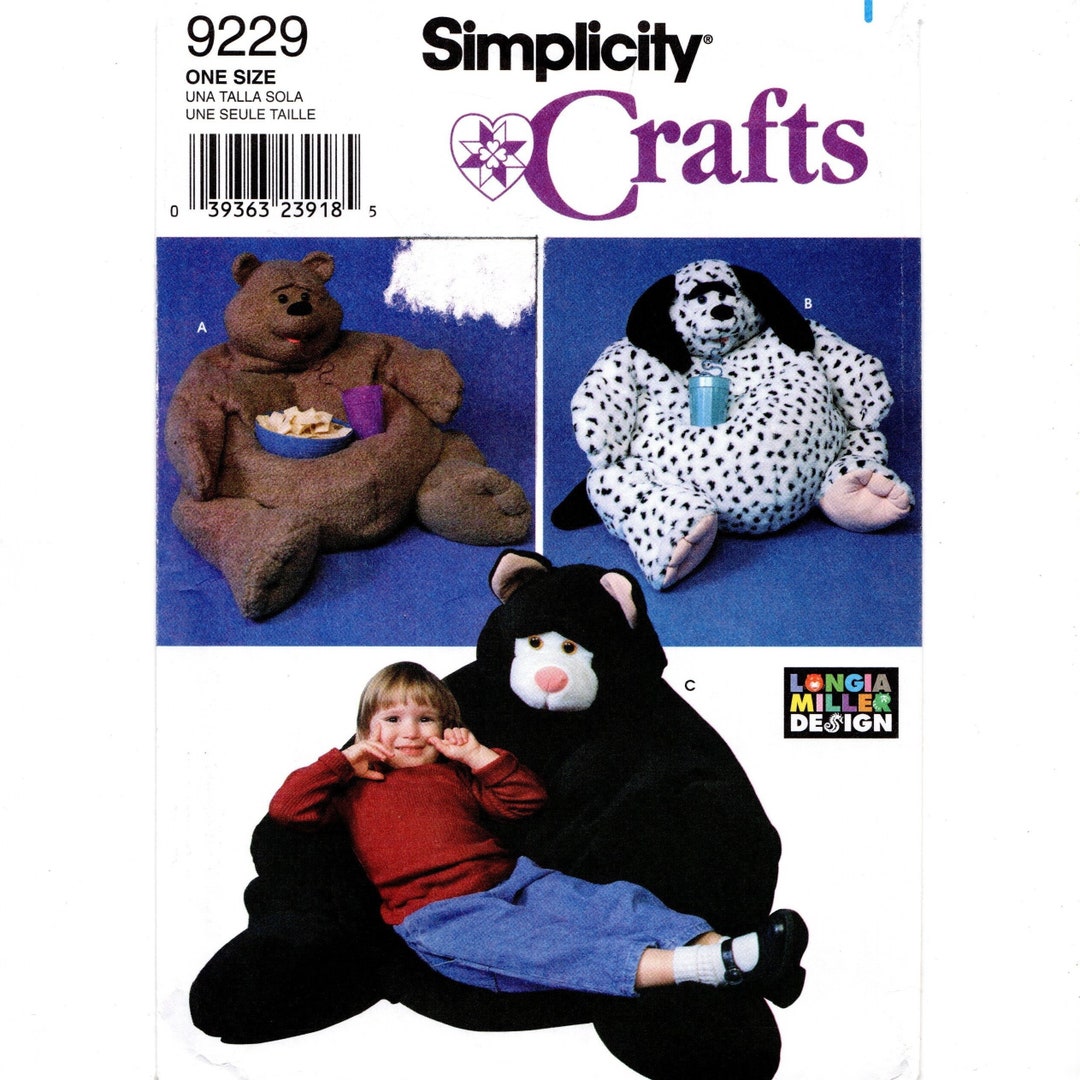 Animal Bean Bag Chairs: Bear, Dog & Cat W/felt Face Details, Uncut ...