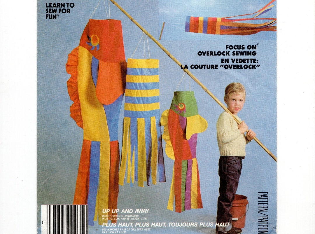 Windsocks in 2 Sizes, Striped & Fish Motif, Uncut Sewing Pattern 1980s ...