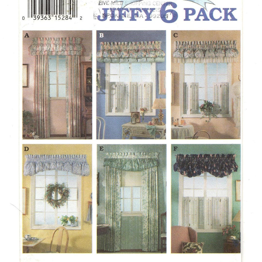 Pouf Valances W/ Curtain Panels for Windows 24-40"w, Uncut Sewing ...