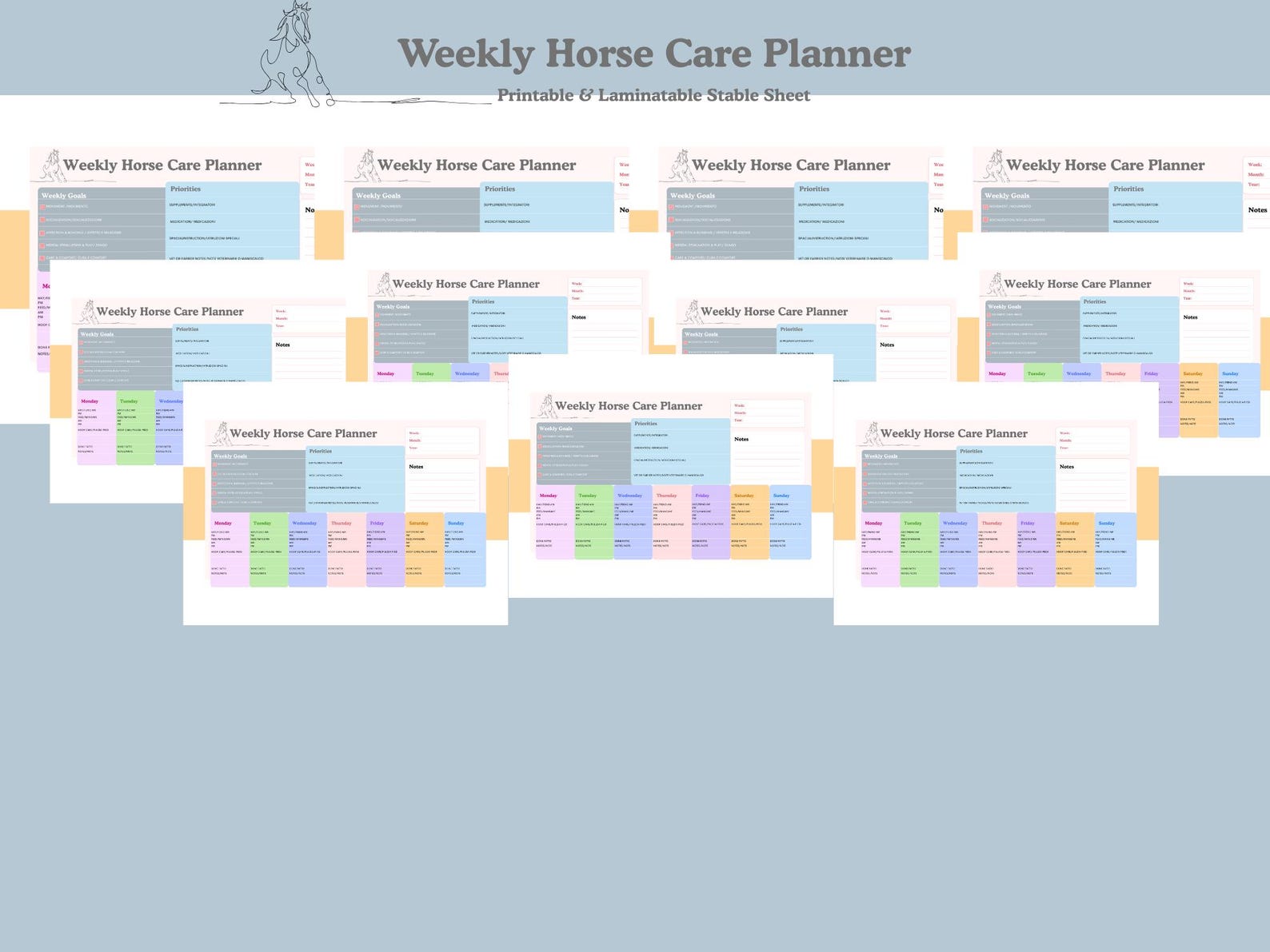 Weekly Horse Care Planner Printable, Stable Routine & Care Tracker ...