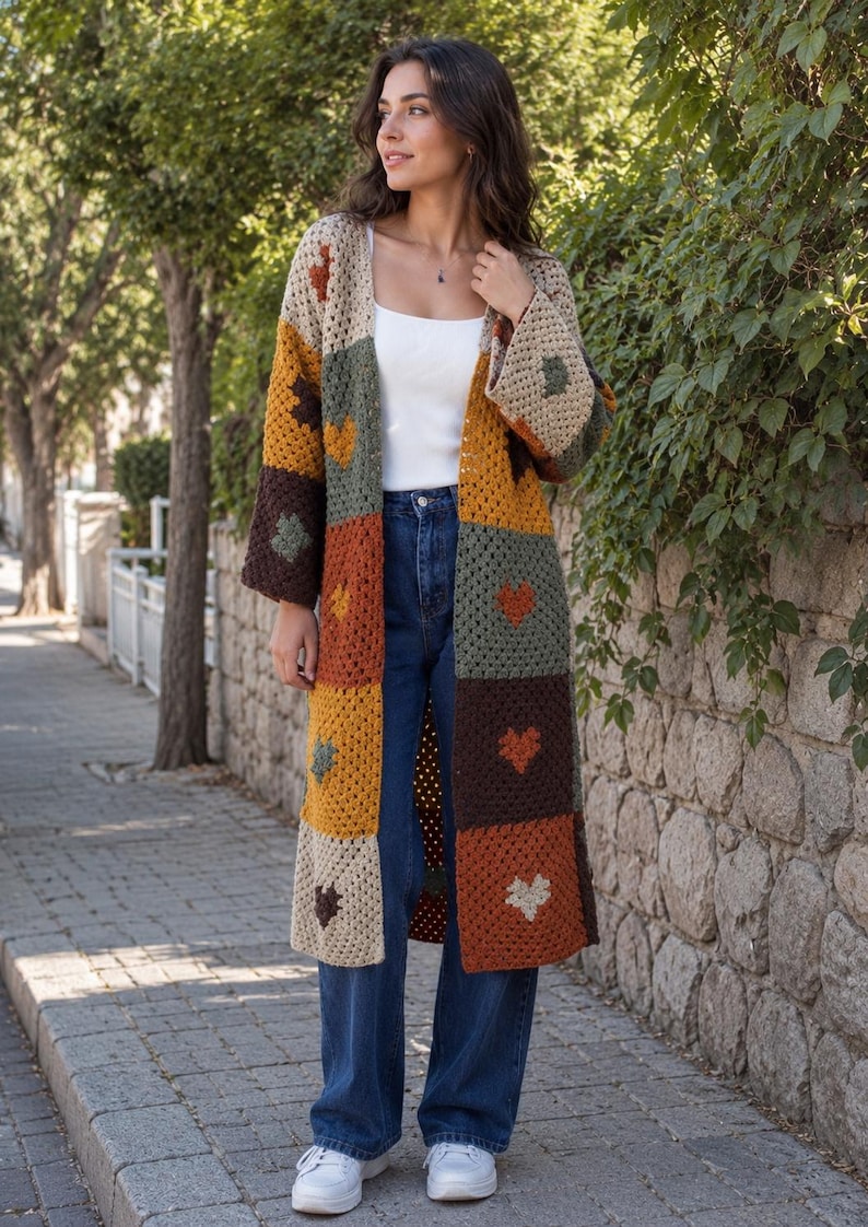 Boho Crochet Granny Square Duster Cardigan Pattern | Long Handmade ...
