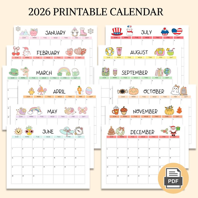 Printable Calendar 2026 for Kids Calendar 2026 Calendar Cute Calendar ...