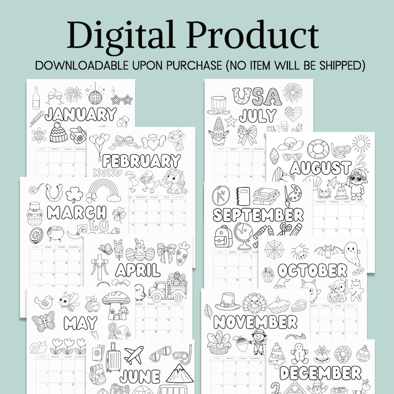 2026 Coloring Calendar for Kids Printable, Monthly Coloring Pages ...