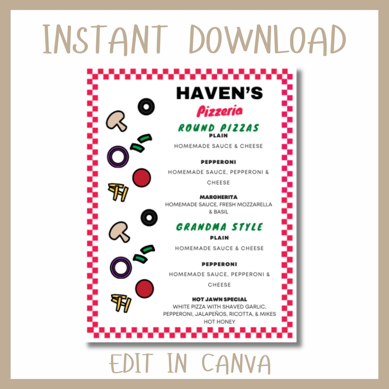 Editable Pizza Party Menu | Digital Download | Pretend Play - Etsy