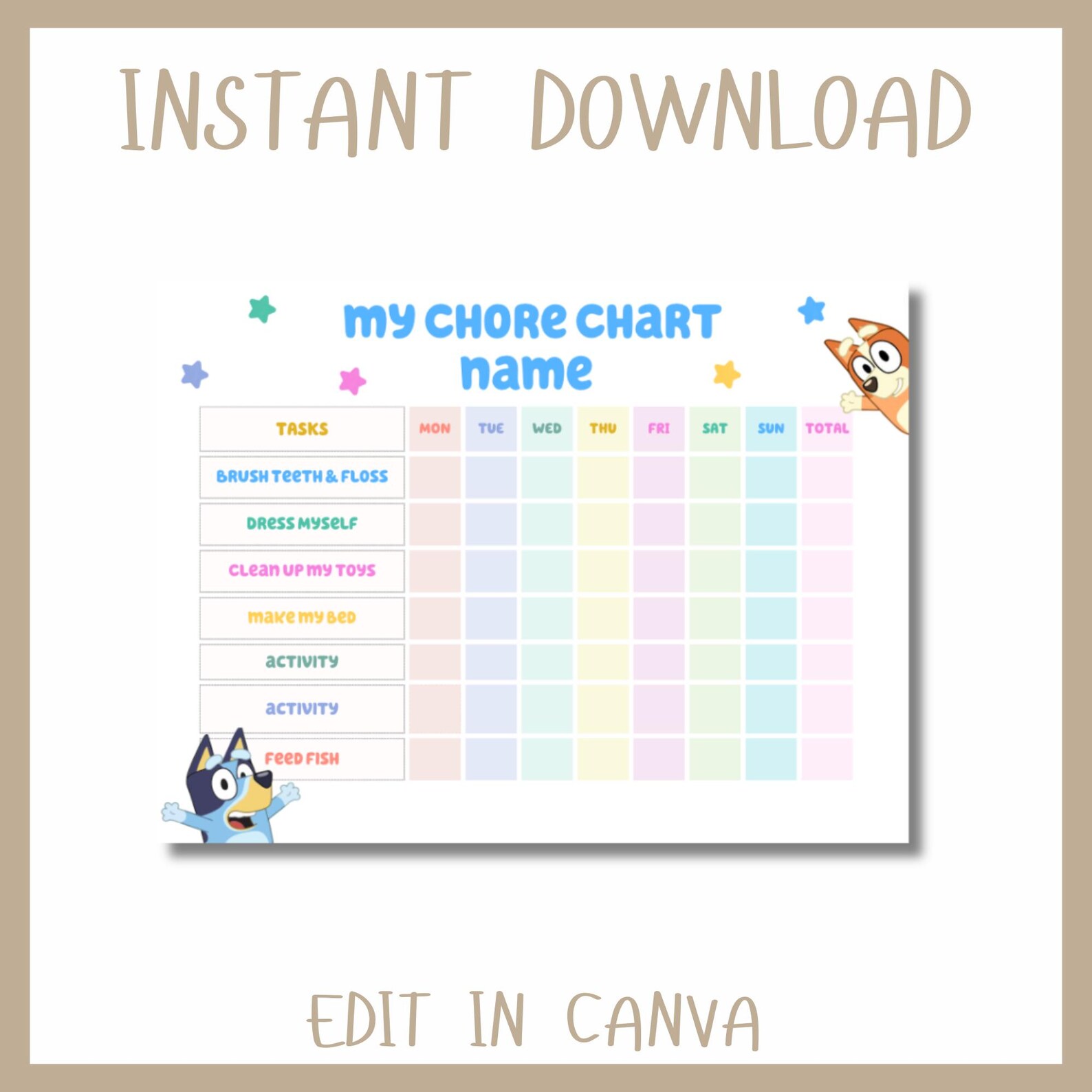Editable Bluey Chore Chart Digital Download - Etsy