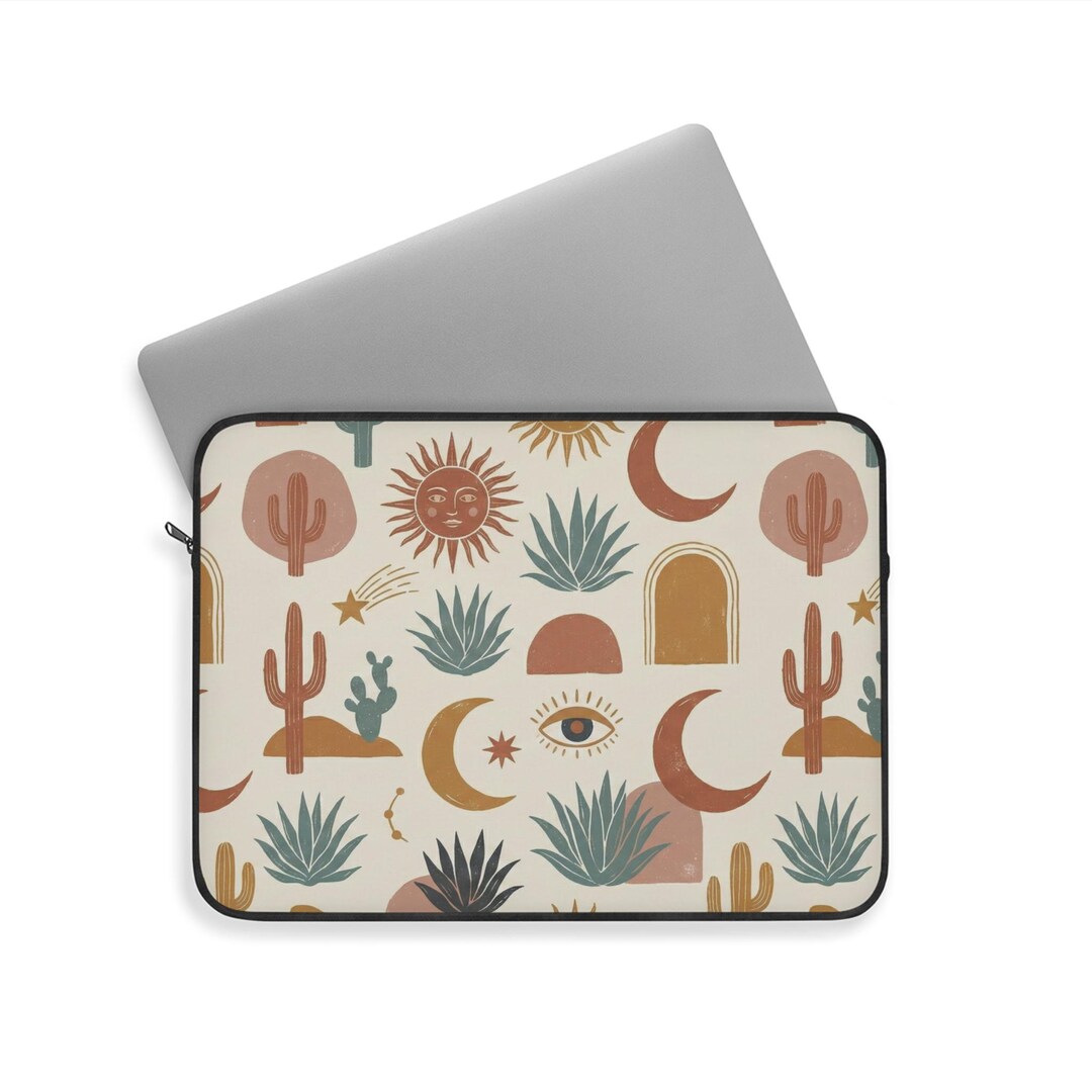 Boho Desert Icons Laptop Sleeve | Moon Sun Cactus Eye Pattern - Etsy