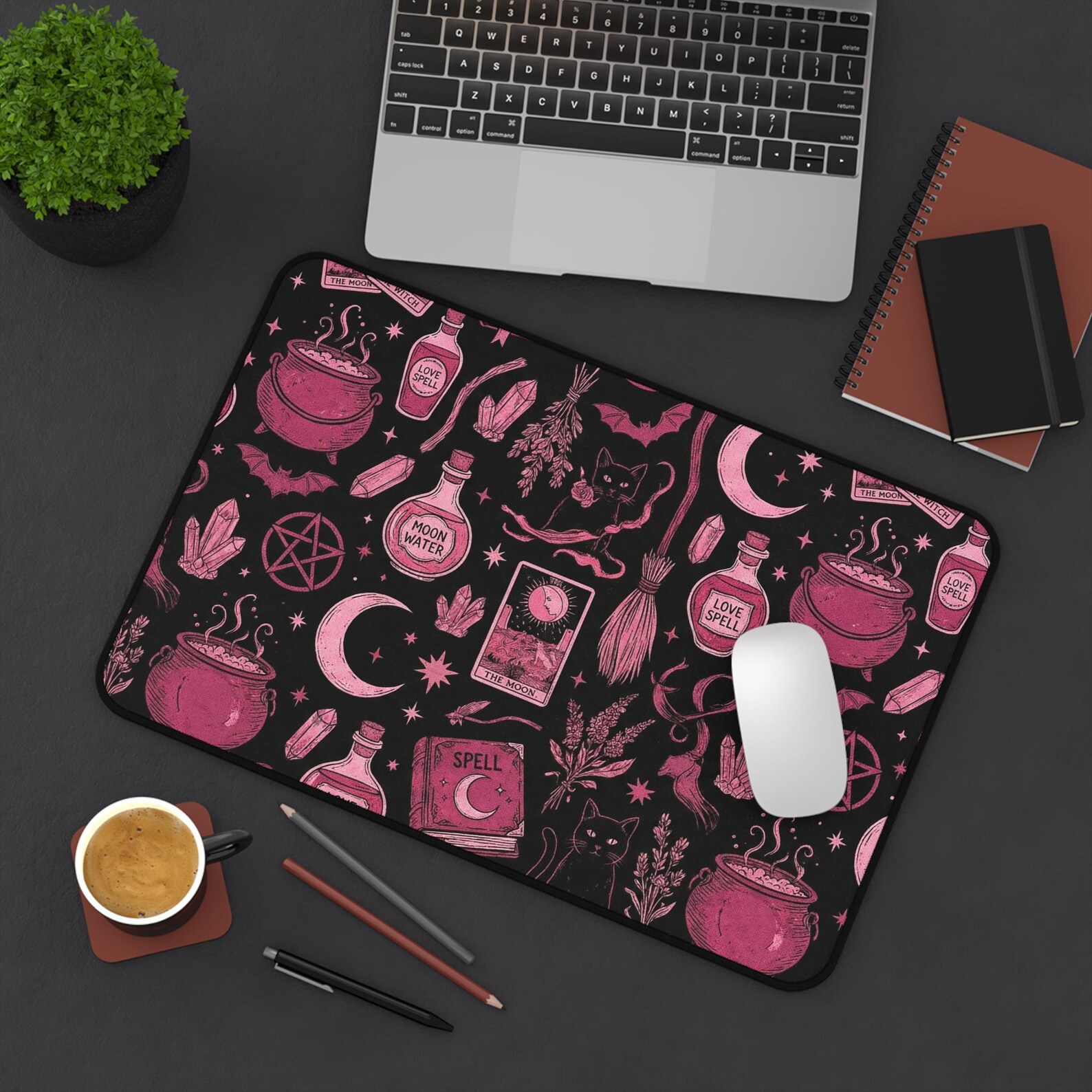 Pink Witchcraft Pattern Desk Mat | Witchy Altar Magic Moon Cauldron - Etsy