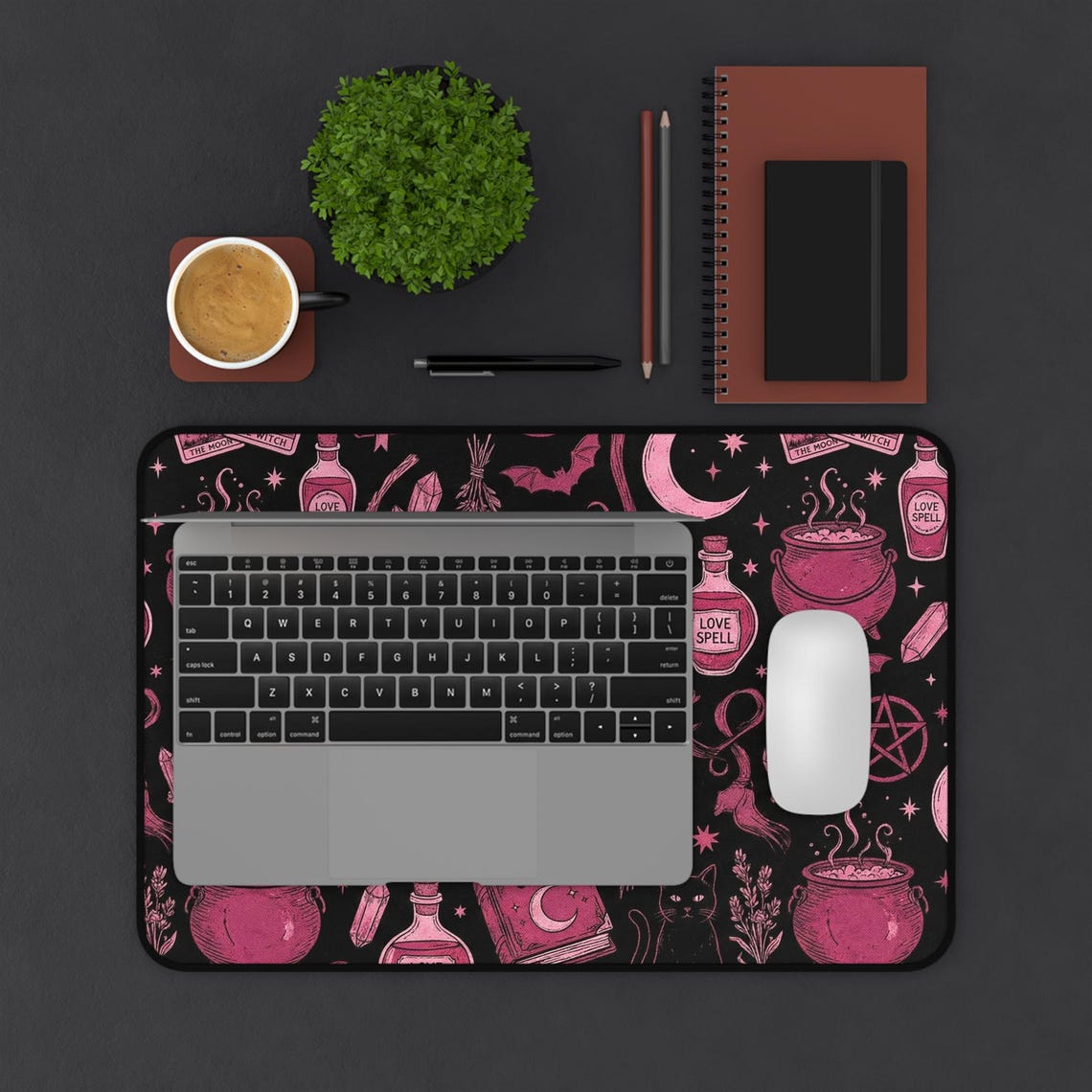 Pink Witchcraft Pattern Desk Mat | Witchy Altar Magic Moon Cauldron - Etsy