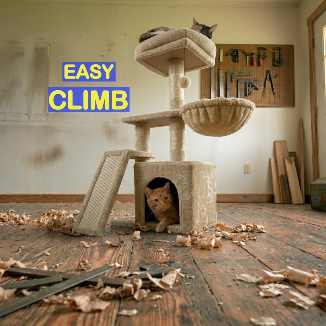 Cat Tree With Ramp | Easy Climb Indoor Tower - Etsy