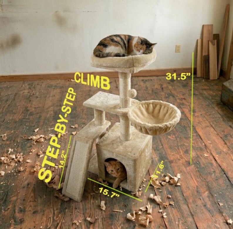 Cat Tree With Ramp | Easy Climb Indoor Tower - Etsy