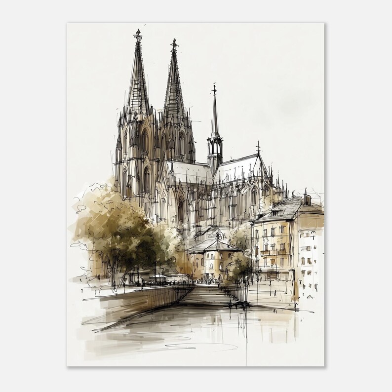 Cologne Cathedral | Matte Poster | Sketch Style | Living Room Decor ...
