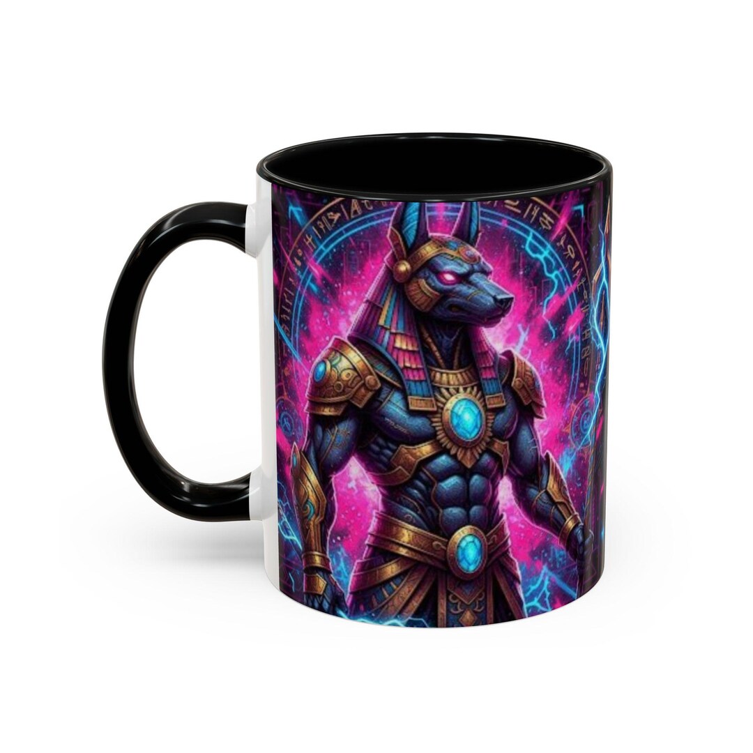 Cyber Anubis Illustration Accent Coffee Mug | Neon Egyptian God, 11oz ...