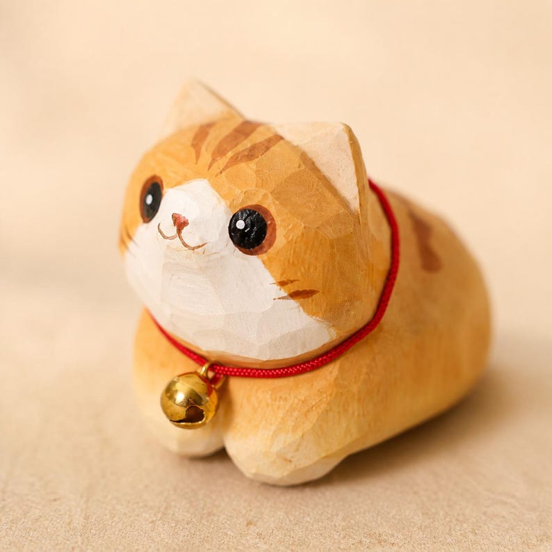 Hand-carved Wooden Cat Figurine, Orange Tabby Cat Loaf Desk Decor - Etsy UK