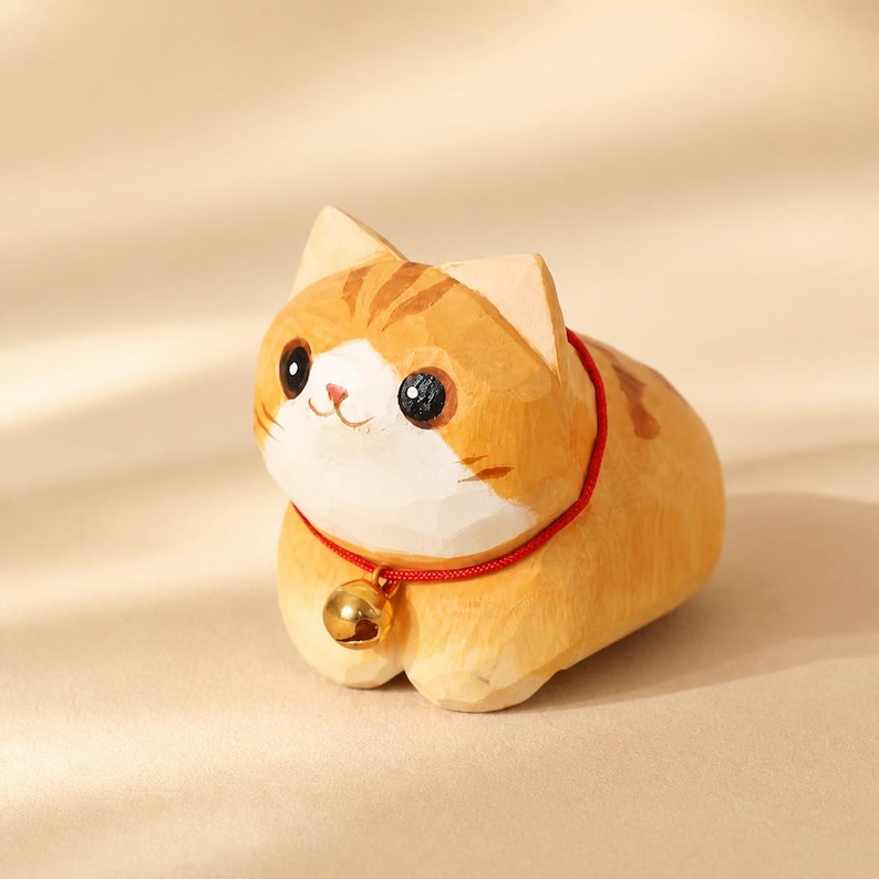 Hand-carved Wooden Cat Figurine, Orange Tabby Cat Loaf Desk Decor - Etsy UK