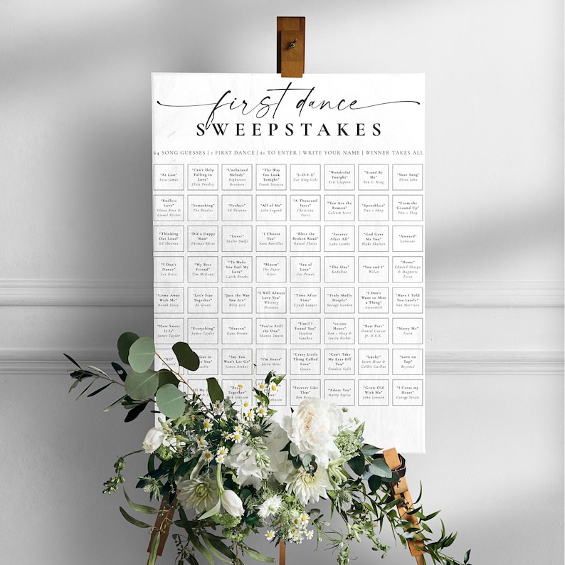 Wedding First Dance Sweepstake Game, First Dance Song Guess Game ...