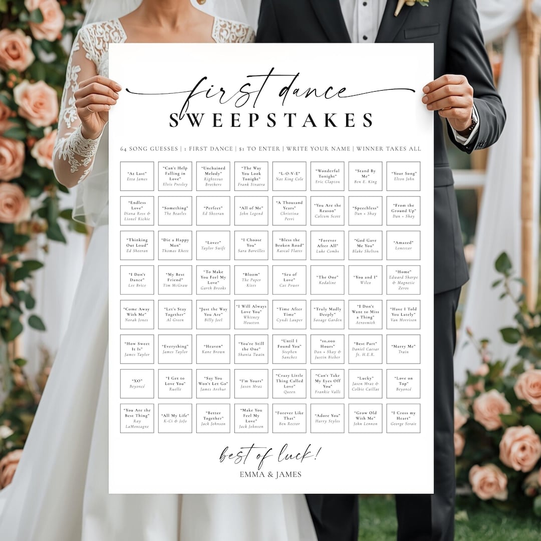 Wedding First Dance Sweepstake Game, First Dance Song Guess Game ...