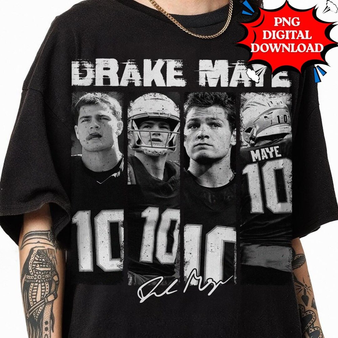 Drake Maye Signature Shirt Design, Drake Maye 90s Png, Football Fan ...