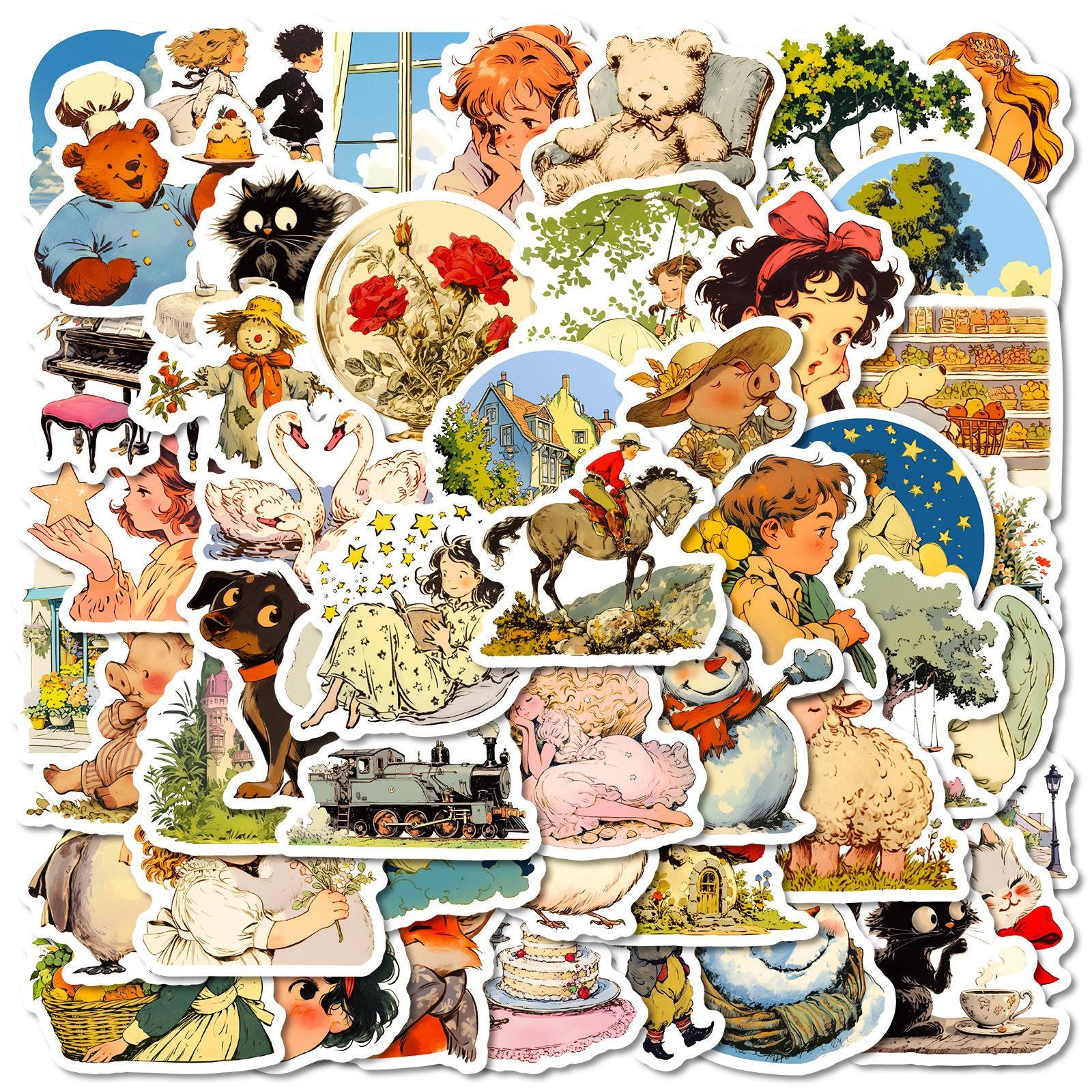 50PCS Vintage Storybook Sticker Pack, Vintage Stickers, Animal Stickers ...