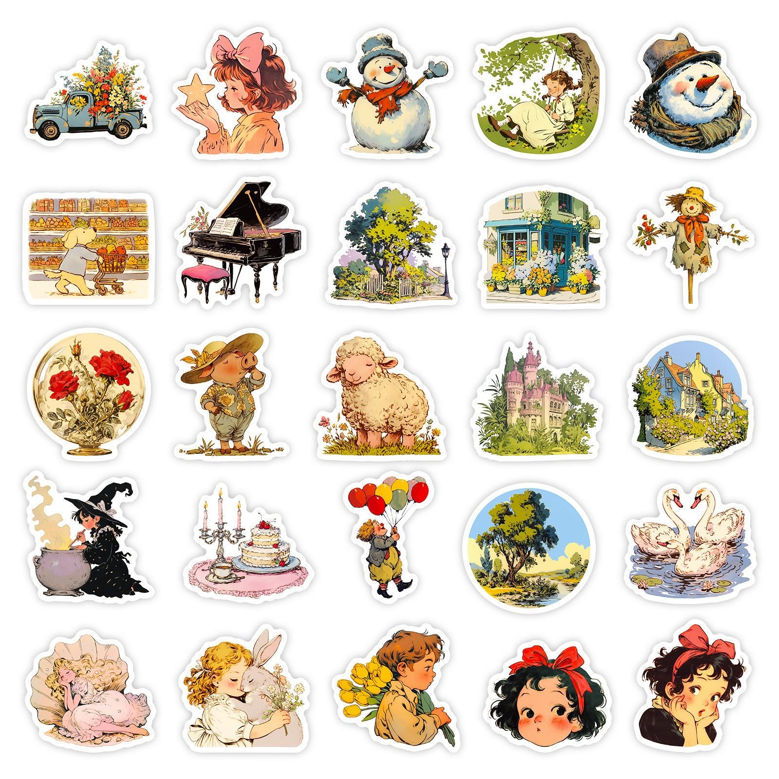50PCS Vintage Storybook Sticker Pack, Vintage Stickers, Animal Stickers ...