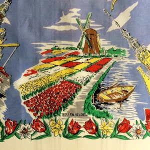 Vintage DUTCH SOUVENIR SCARF Silk Hand Rolled 1960s Tourist Large ...