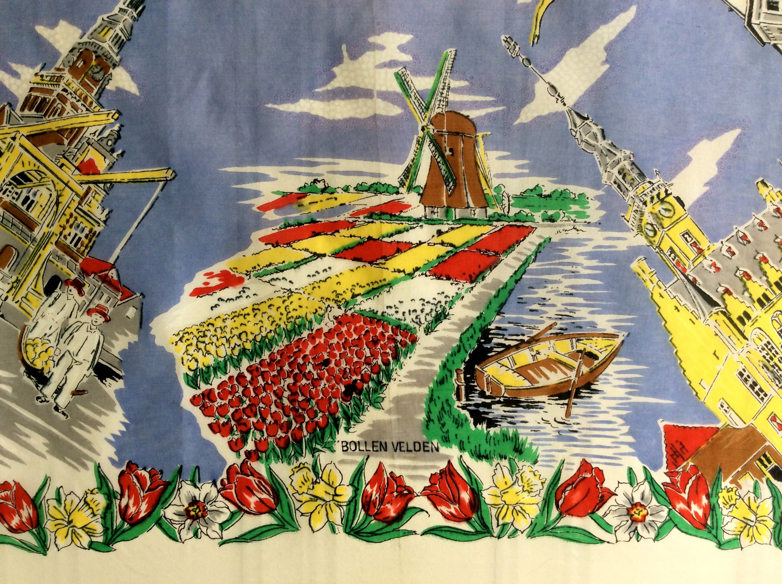 Vintage DUTCH SOUVENIR SCARF Silk Hand Rolled 1960s Tourist Large ...
