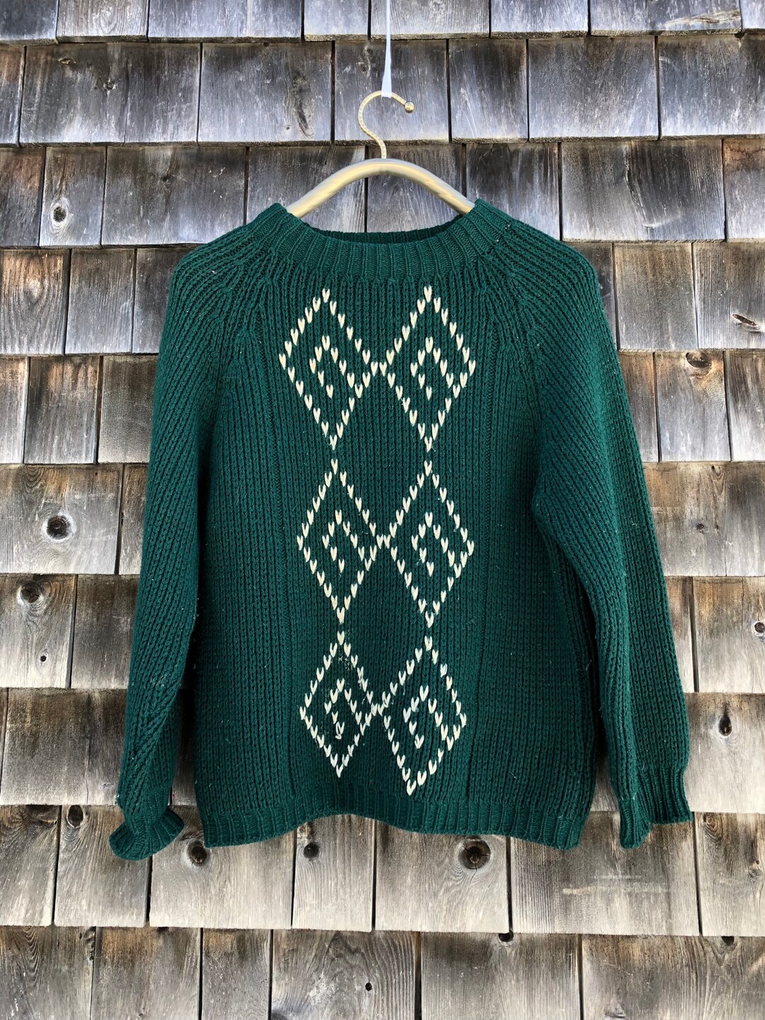 Vintage Green Wool Nordic Ski Sweater Made in Italy With White Diamond ...