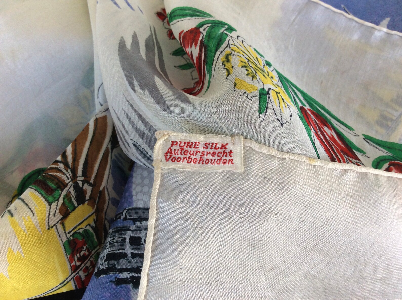 Vintage DUTCH SOUVENIR SCARF Silk Hand Rolled 1960s Tourist Large ...