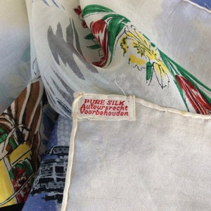 Vintage DUTCH SOUVENIR SCARF Silk Hand Rolled 1960s Tourist Large ...