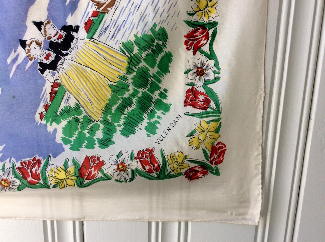 Vintage DUTCH SOUVENIR SCARF Silk Hand Rolled 1960s Tourist Large ...