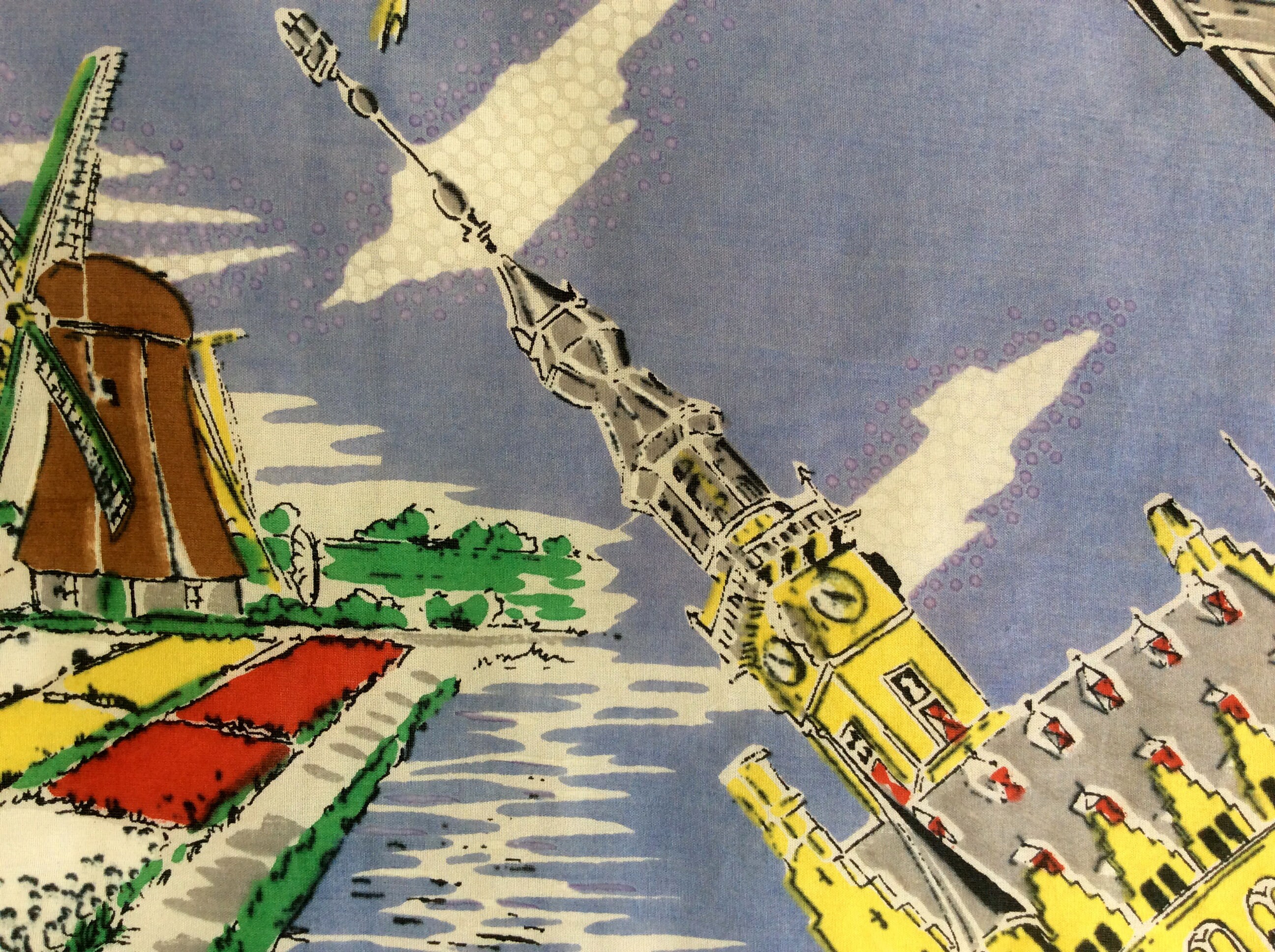 Vintage DUTCH SOUVENIR SCARF Silk Hand Rolled 1960s Tourist Large ...
