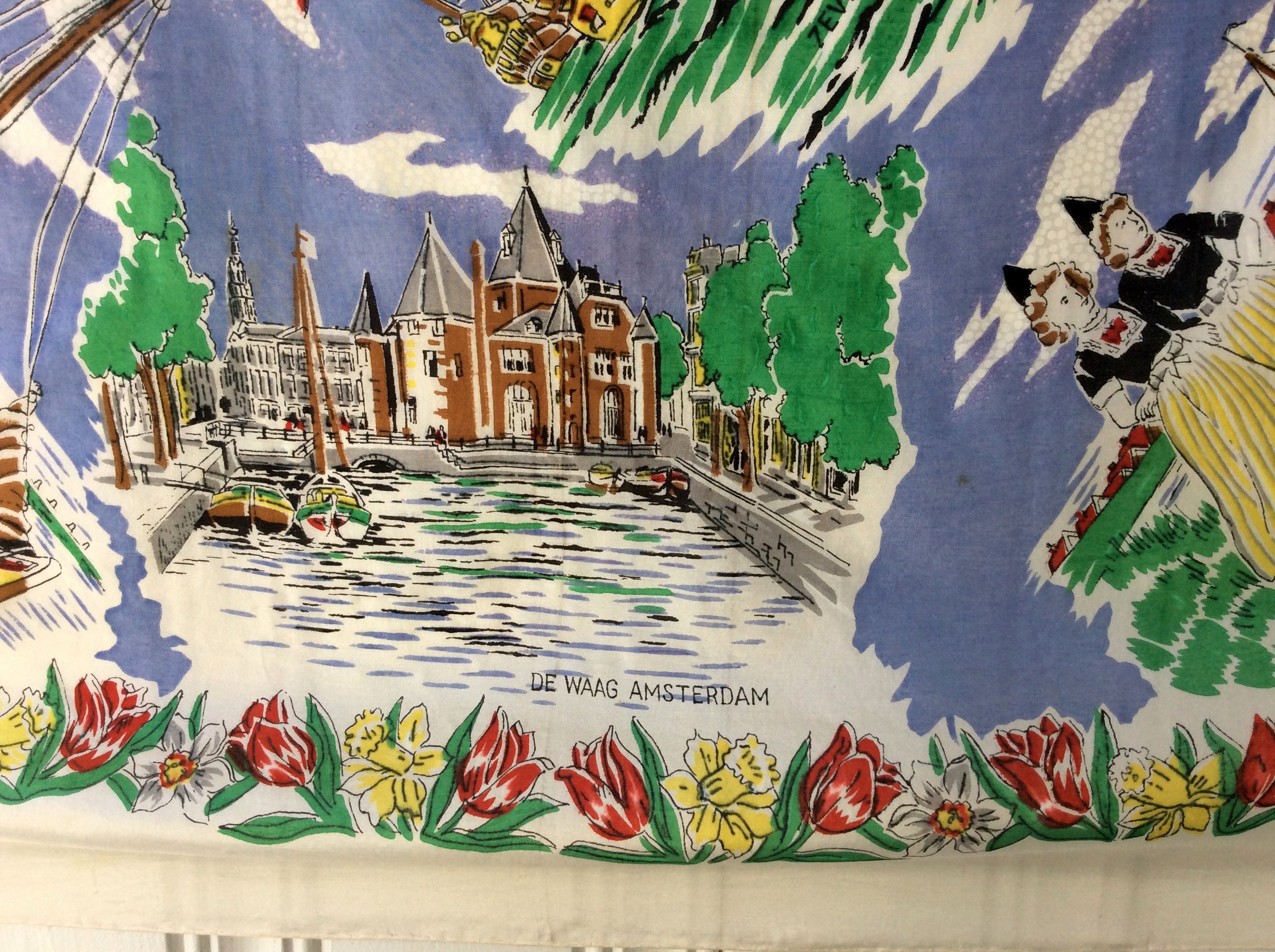 Vintage DUTCH SOUVENIR SCARF Silk Hand Rolled 1960s Tourist Large ...