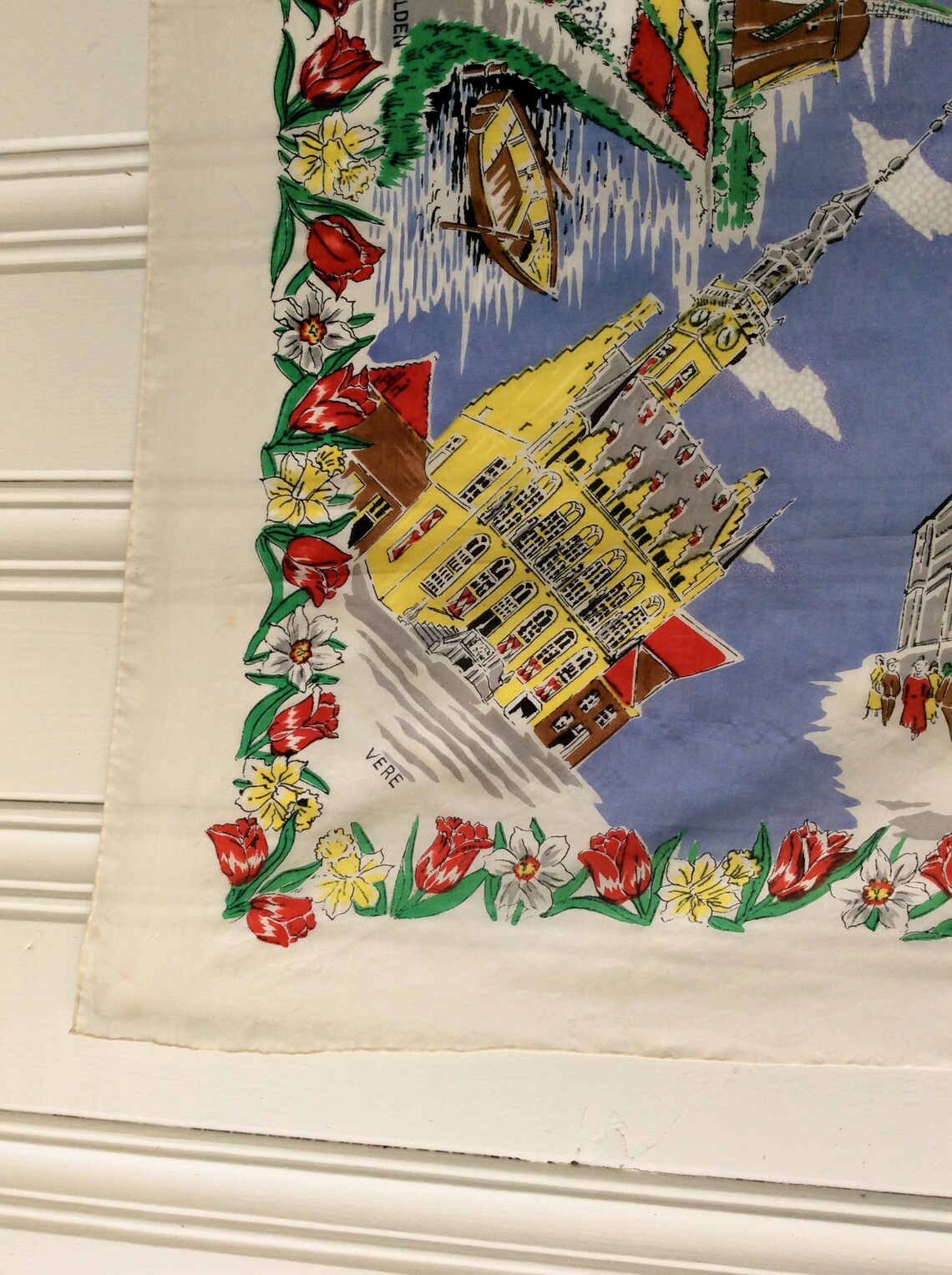 Vintage DUTCH SOUVENIR SCARF Silk Hand Rolled 1960s Tourist Large ...