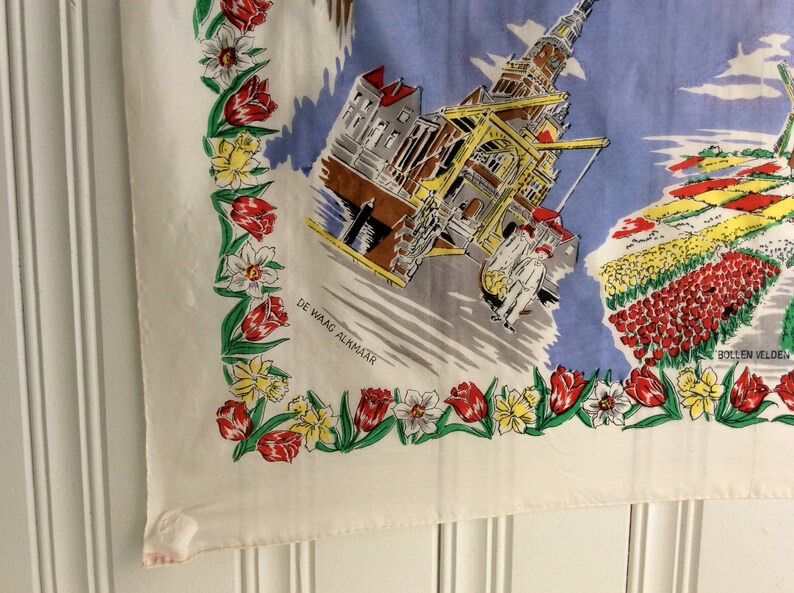 Vintage DUTCH SOUVENIR SCARF Silk Hand Rolled 1960s Tourist Large ...
