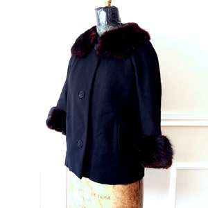 Vintage 1950s Black Jacket Wool and Mink Fur Trimmed / Funky Formal / L ...