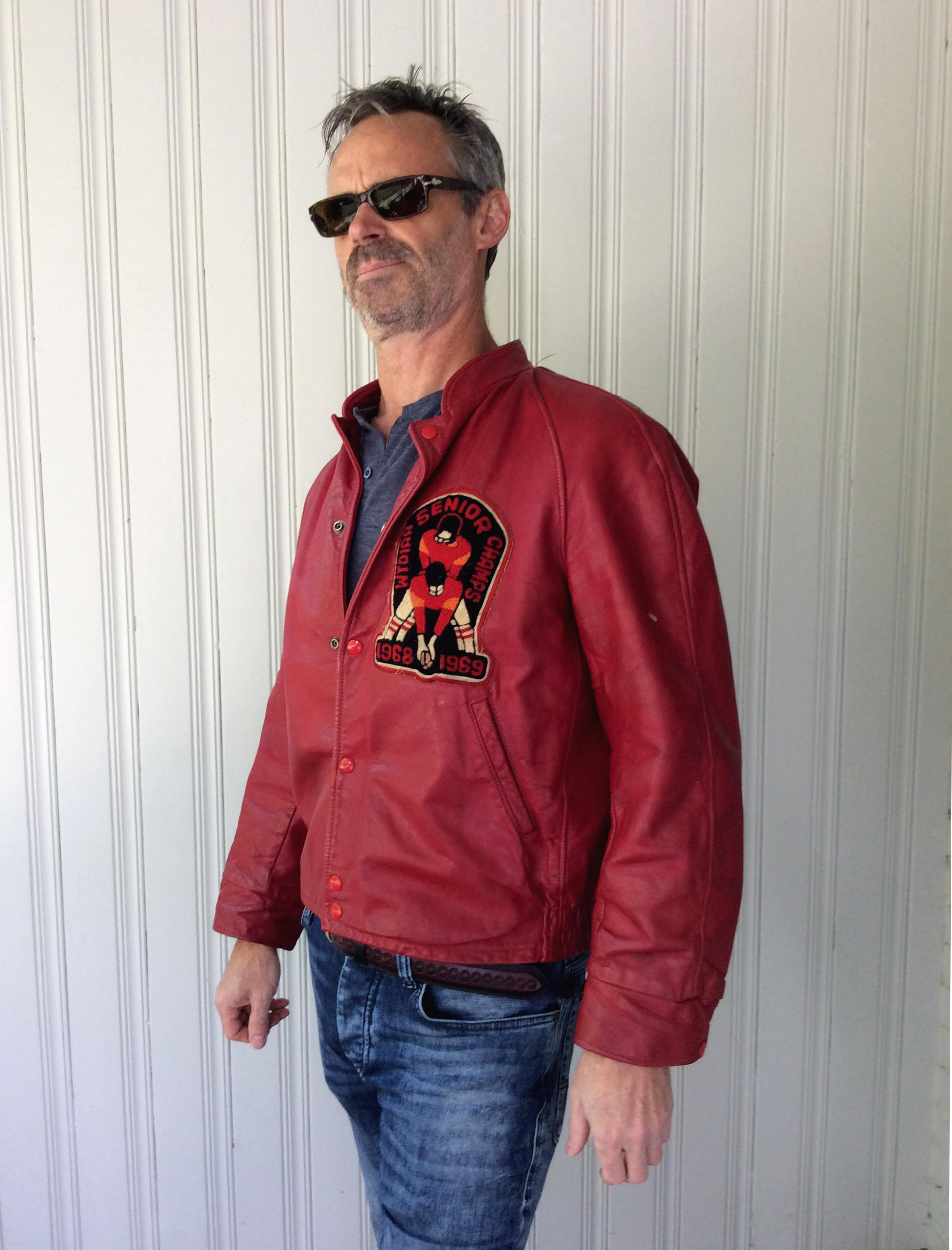 Vintage Red Leather Football Jacket 1960s Snap Varsity Letterman Team ...
