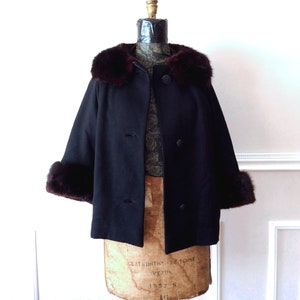 Vintage 1950s Black Jacket Wool and Mink Fur Trimmed / Funky Formal / L ...