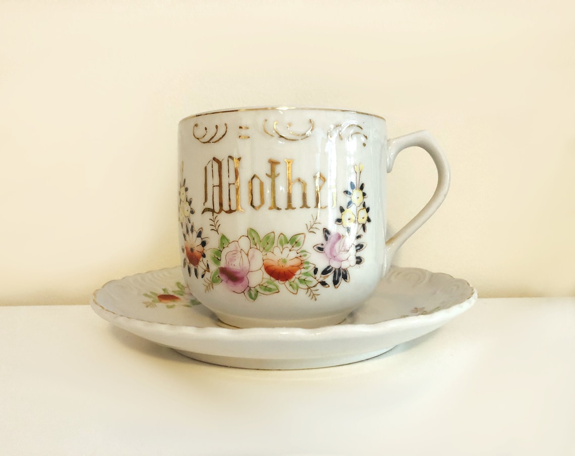 Vintage Mother Oversized Tea Cup and Saucer White and Gold | Etsy