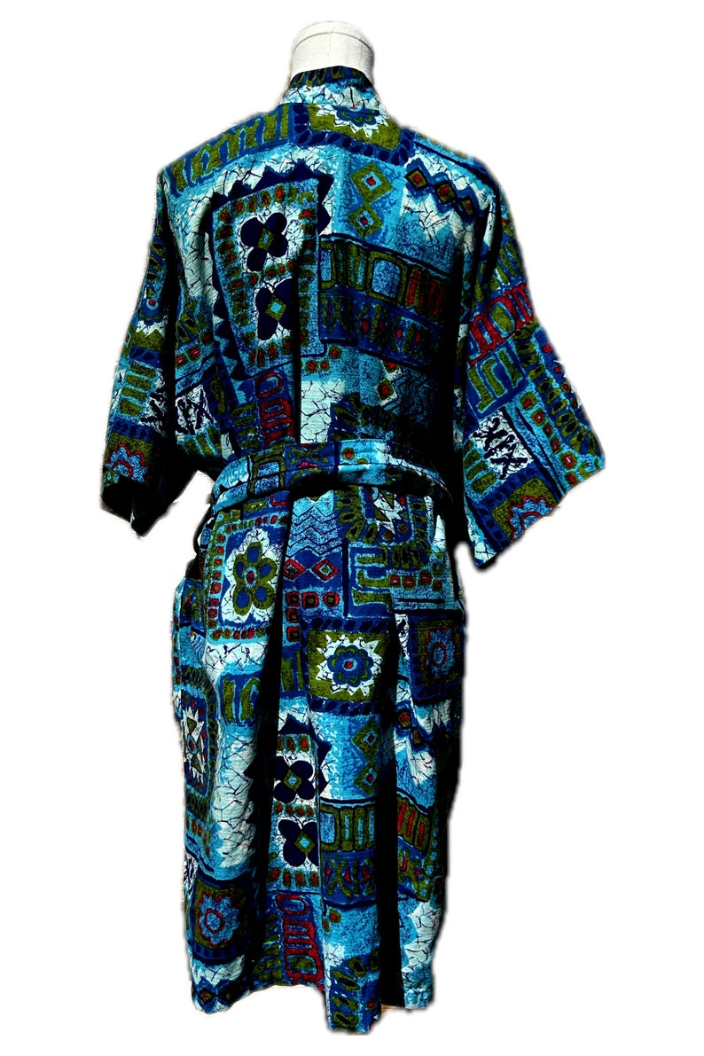 Vintage Majestic Robe Judo Style Kimono 60s 70s Cotton Blue Green Batik ...
