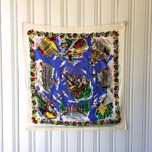 Vintage DUTCH SOUVENIR SCARF Silk Hand Rolled 1960s Tourist Large ...
