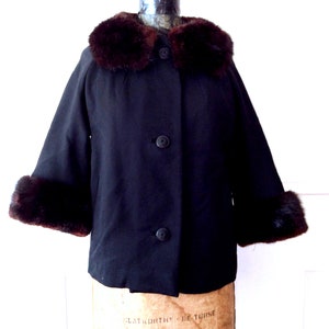 Vintage 1950s Black Jacket Wool and Mink Fur Trimmed / Funky Formal / L ...