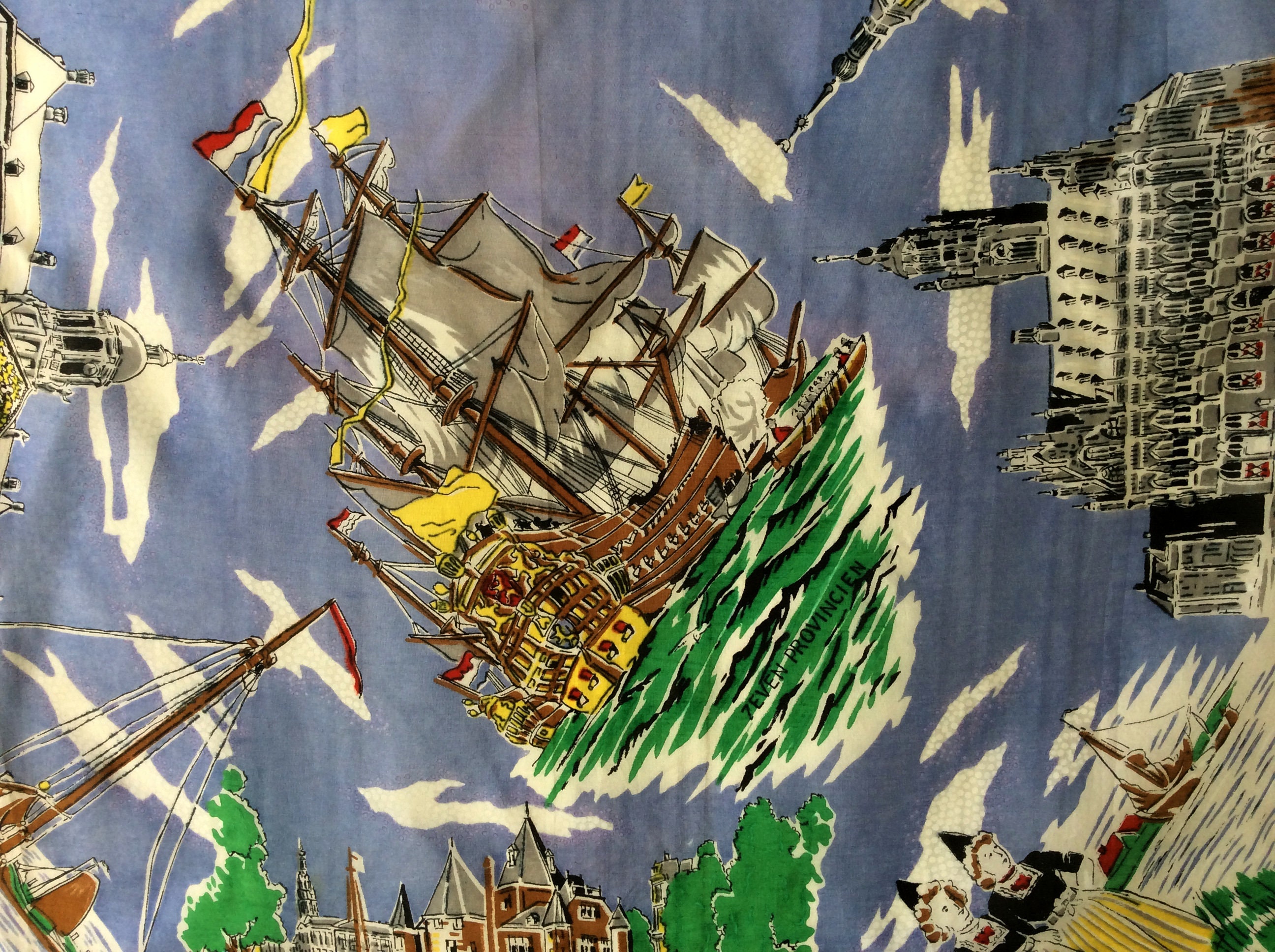 Vintage DUTCH SOUVENIR SCARF Silk Hand Rolled 1960s Tourist Large ...