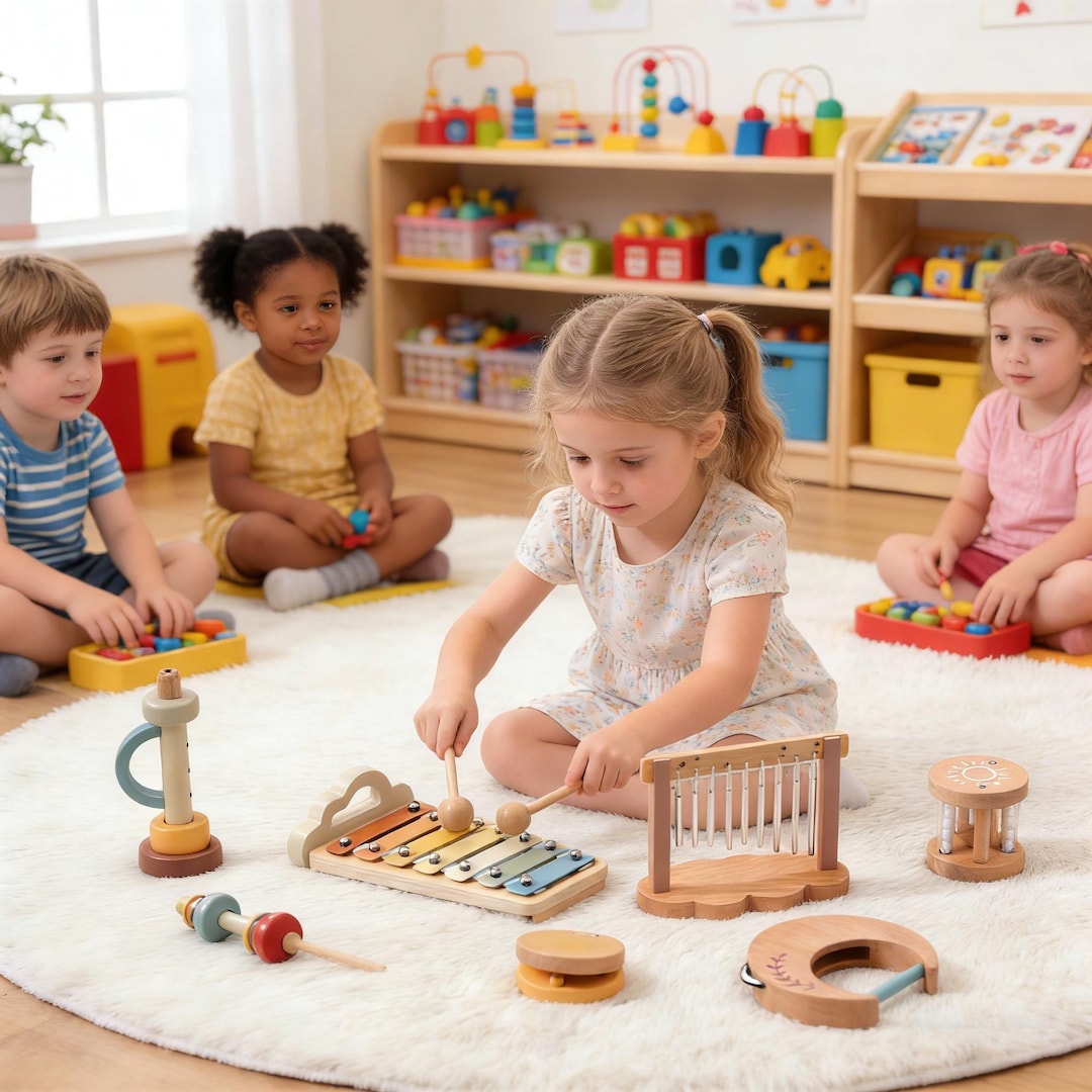 Wooden Baby Musical Instrument Set – Xylophone, Wind Chime, Sensory ...