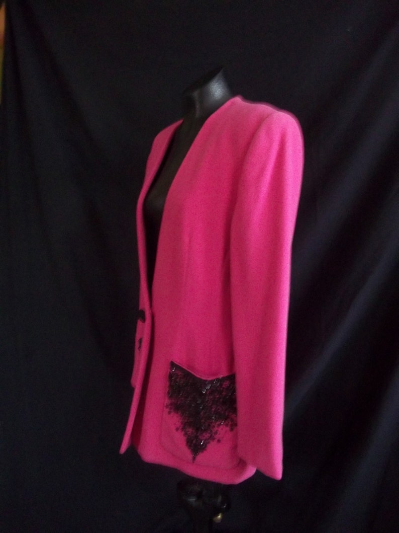 Striking 80s Pink Cashmere & Black Beaded Anne Klein Jacket - Etsy