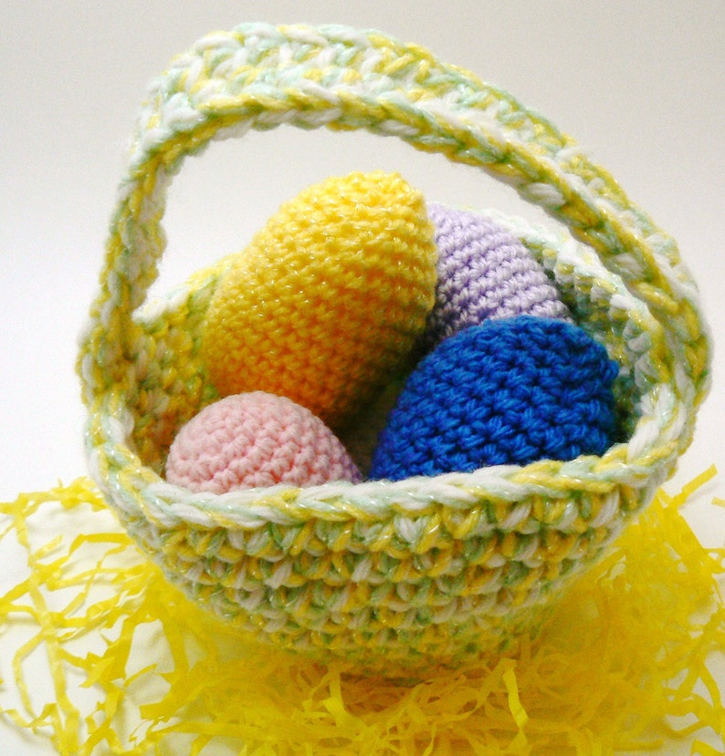 Crocheted Easter Basket With Five Eggs Kids Toy Easter Photo - Etsy