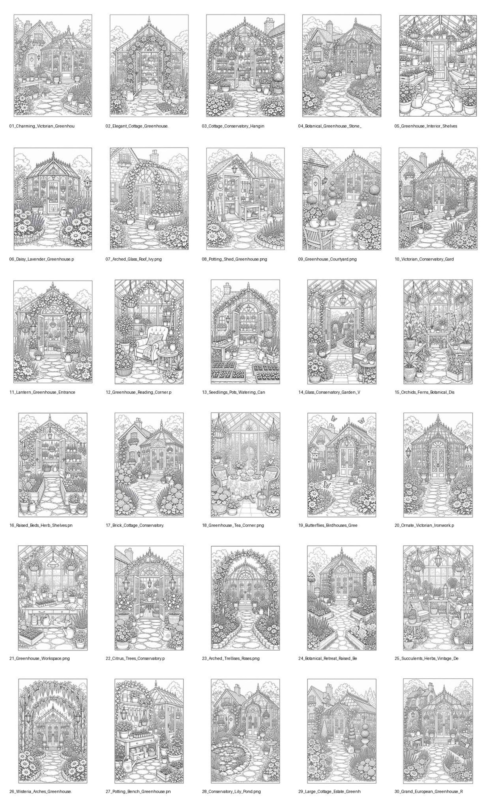 Cottage Greenhouses Adult Coloring Book | Vintage Garden Scenes ...
