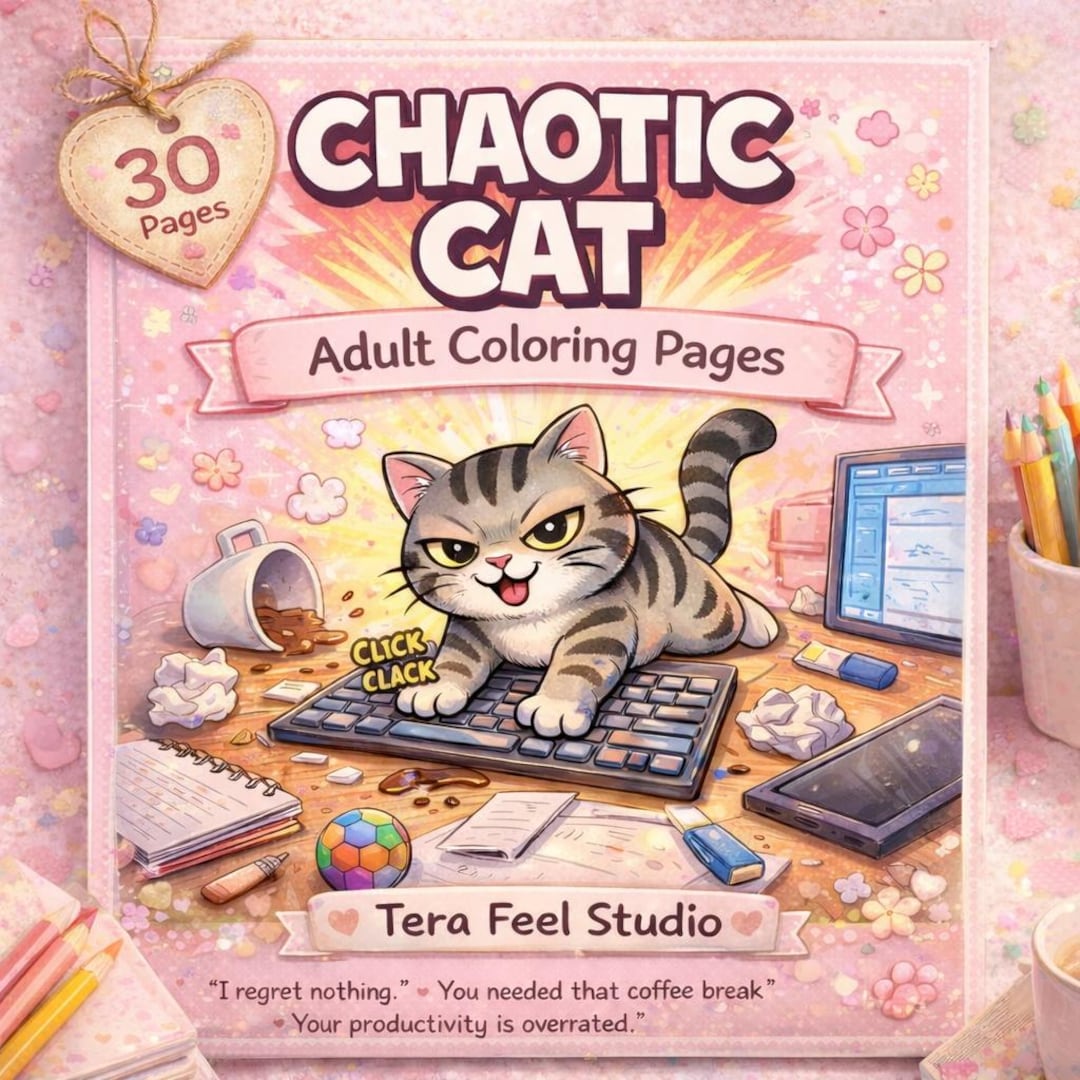Chaotic Cat Adult Coloring Pages - Etsy