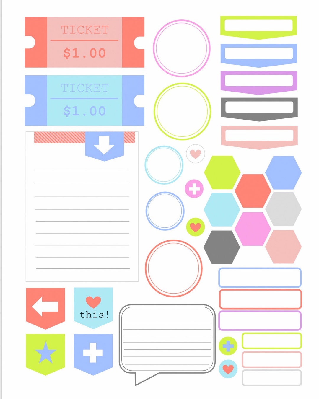 Digital Set 1 Scrapbook Printable Embellishments and Journaling Cards ...