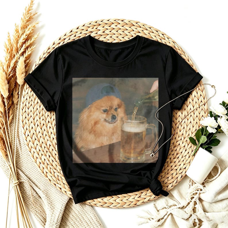 Custom Your Pet Photo Shirt, Pomeranian Drinking Beer T-shirt, Funny ...