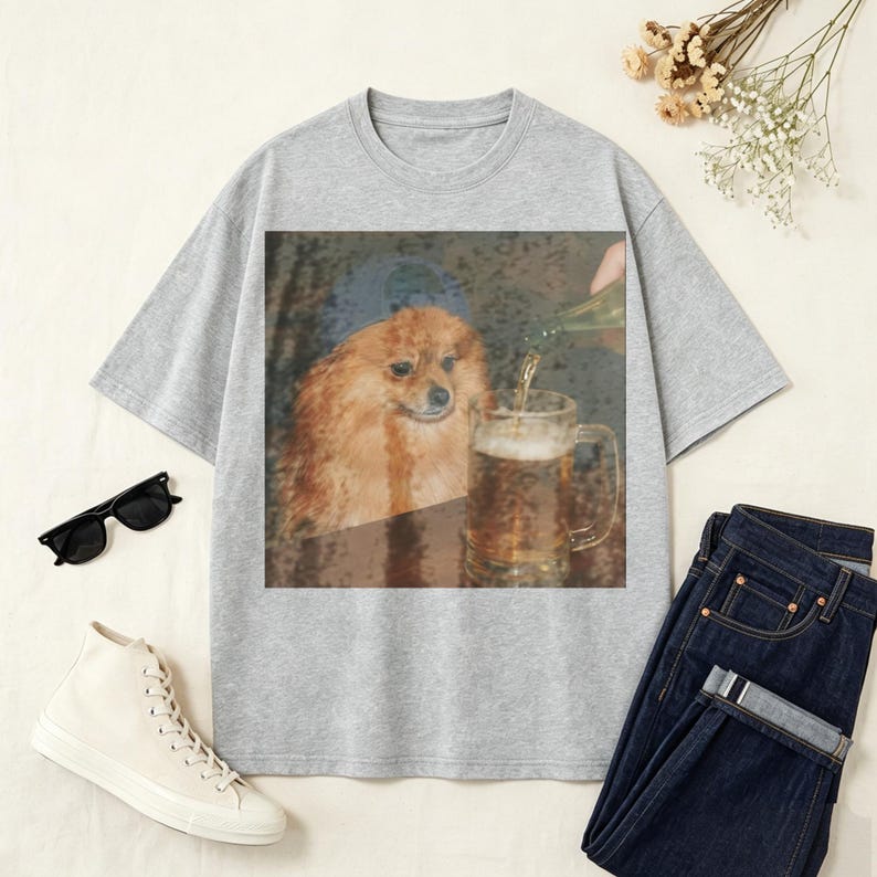 Custom Your Pet Photo Shirt, Pomeranian Drinking Beer T-shirt, Funny ...