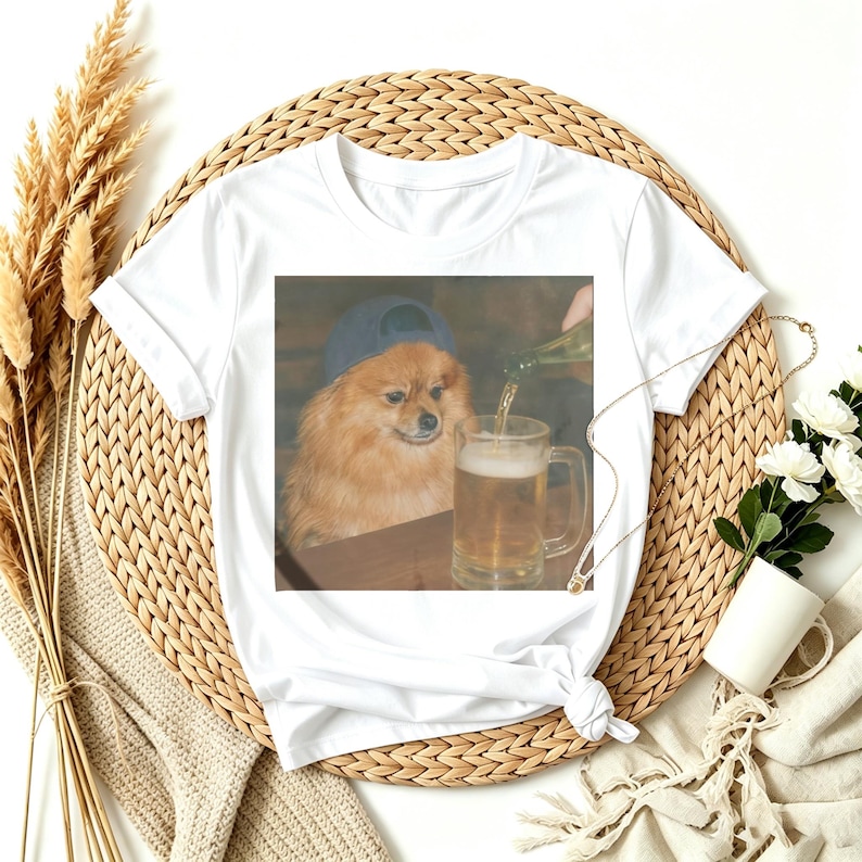 Custom Your Pet Photo Shirt, Pomeranian Drinking Beer T-shirt, Funny ...